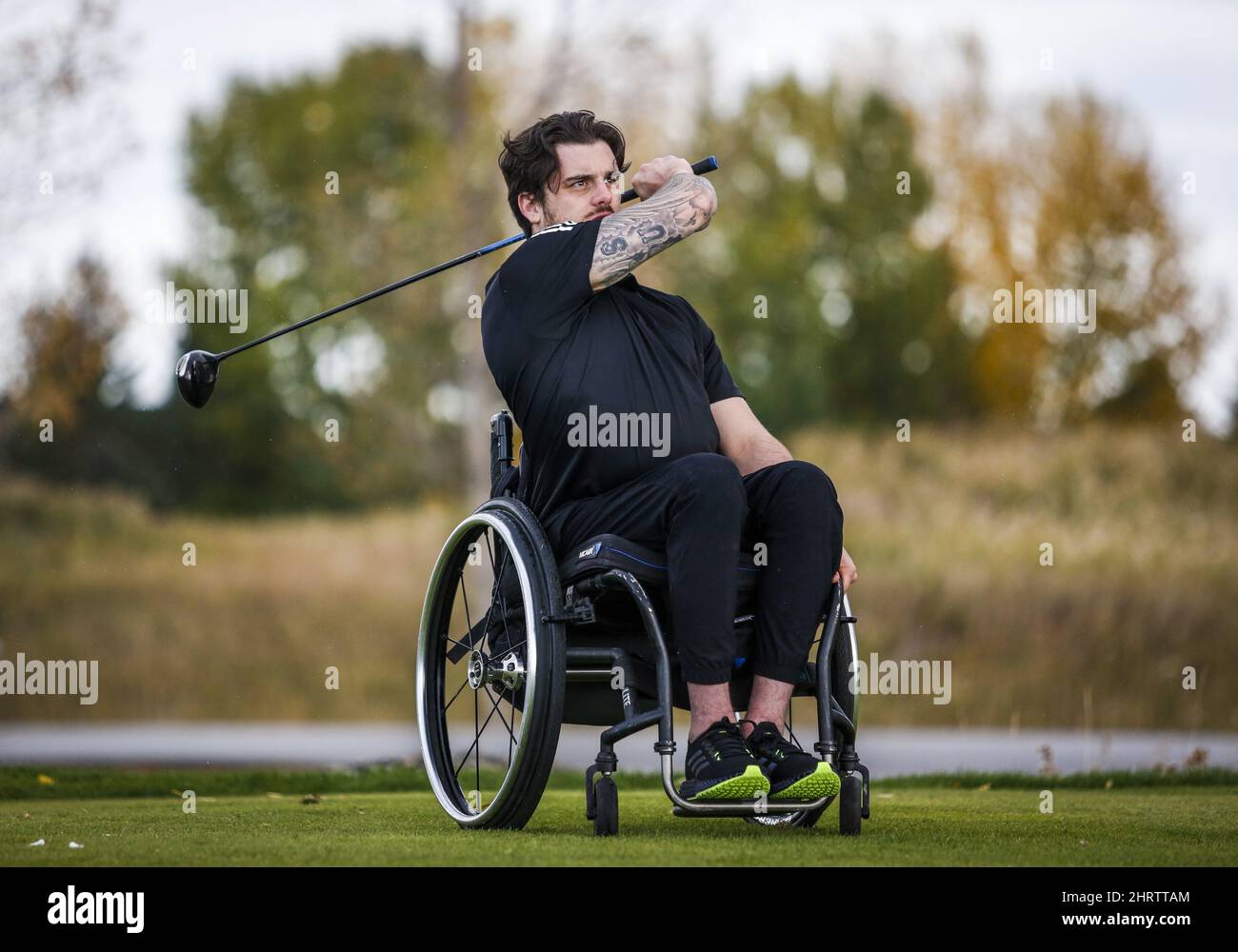 Humboldt Broncos bus crash survivor Ryan Straschnitzki hits a golf ball ...