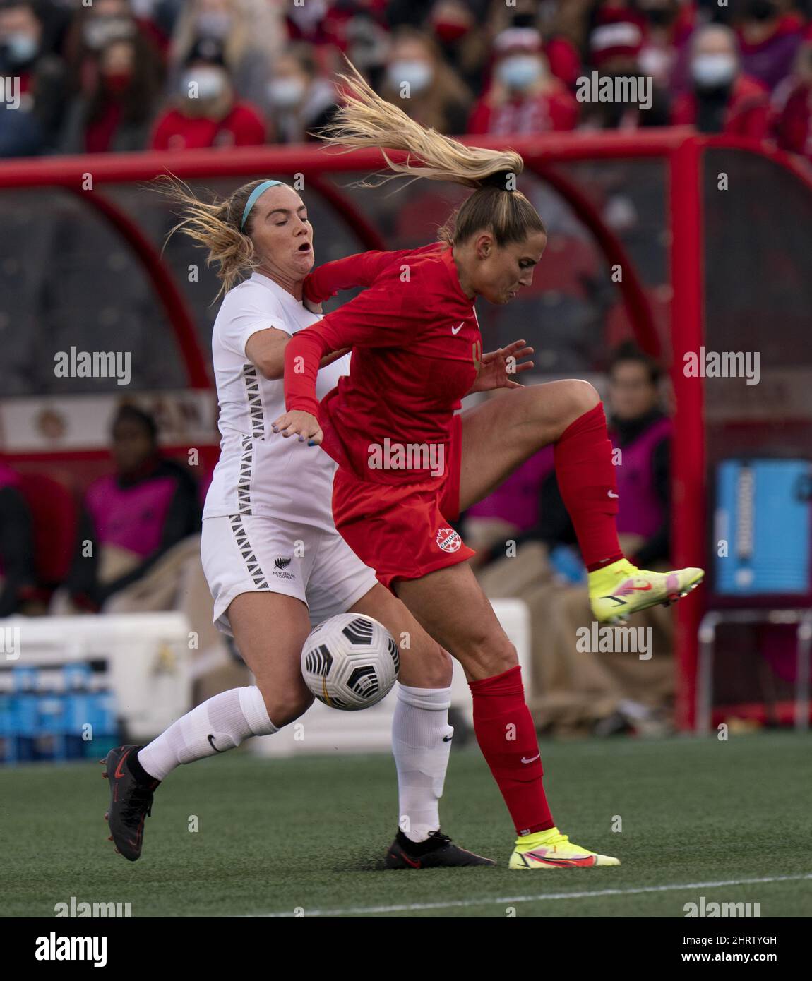 Canadaâ€™s Shelina Zadorsky collides with New Zealandâ€™s Gabi Rennie ...