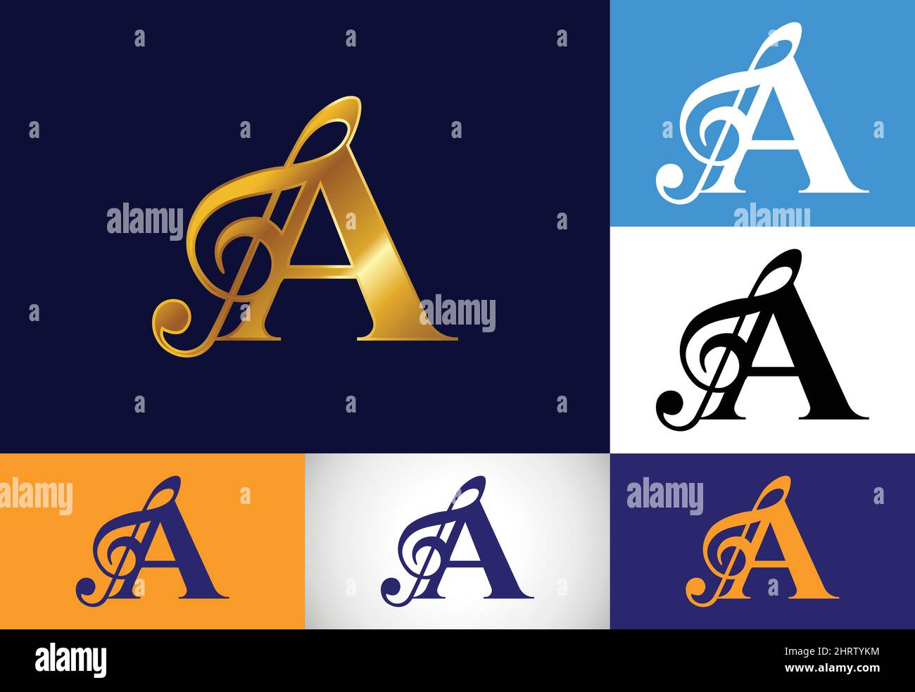 Initial A monogram alphabet with a musical note. Symphony or melody ...