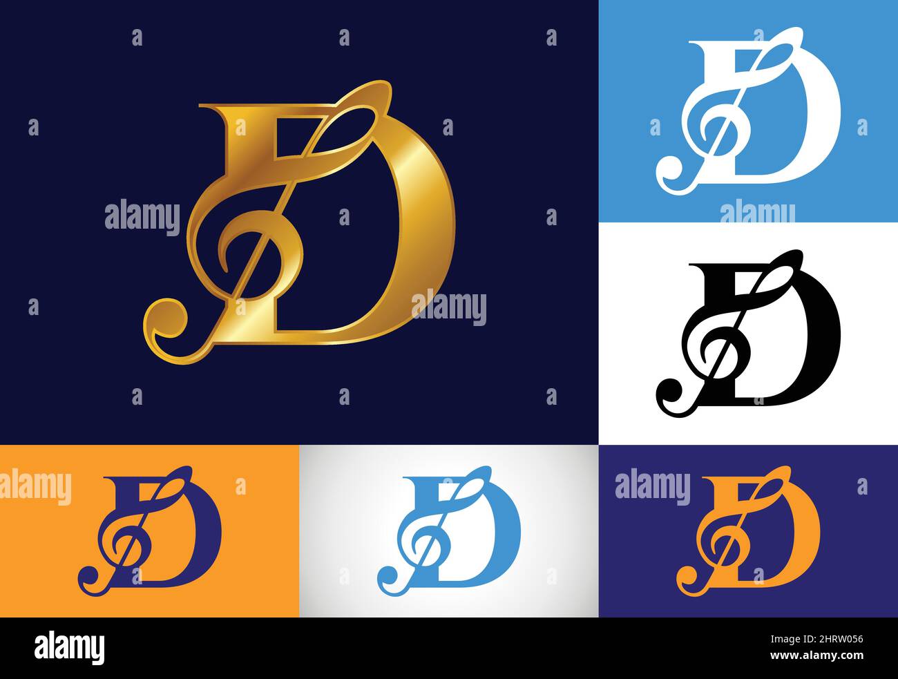 Initial D monogram alphabet with a musical note. Symphony or melody ...