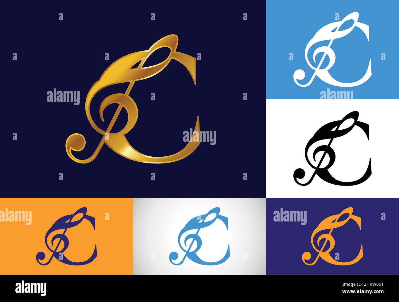 Initial C monogram alphabet with a musical note. Symphony or melody ...