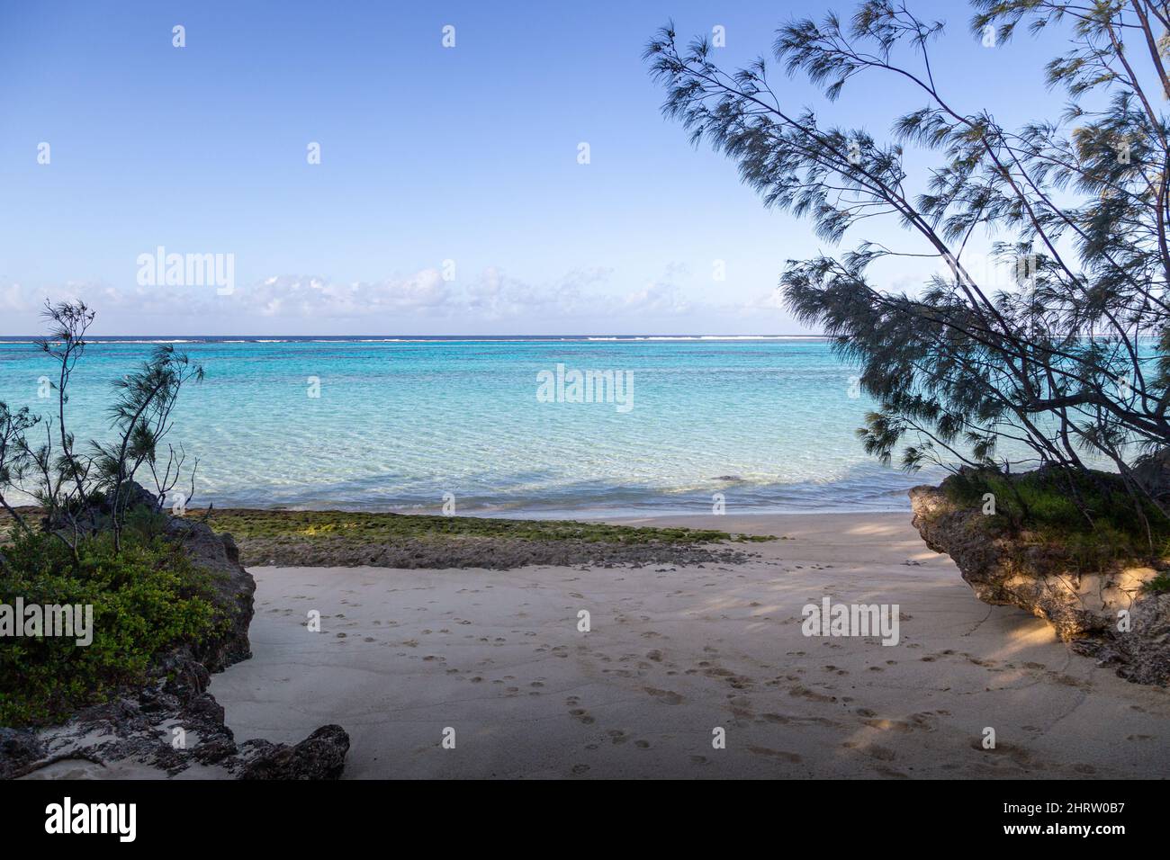 White sand beach and clear blue waters on Lifou Island in New Caledonia ...