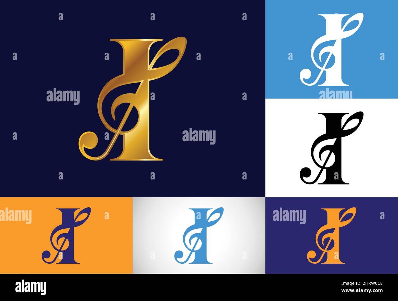 Initial I monogram alphabet with a musical note. Symphony or melody ...