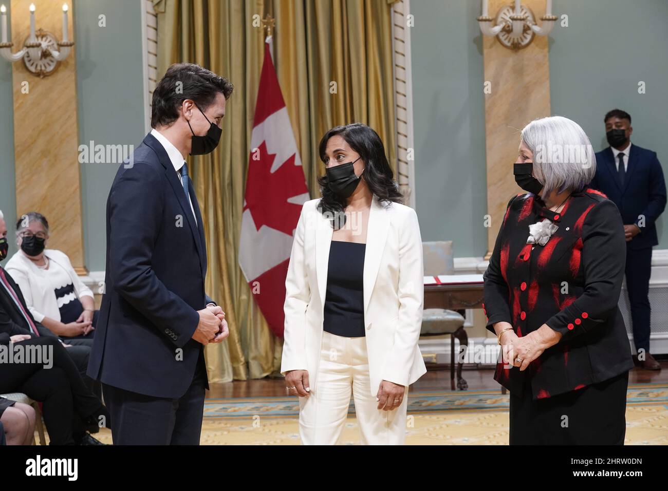 Prime Minister Justin Trudeau, left, and Gov. Gen. Mary May Simon ...