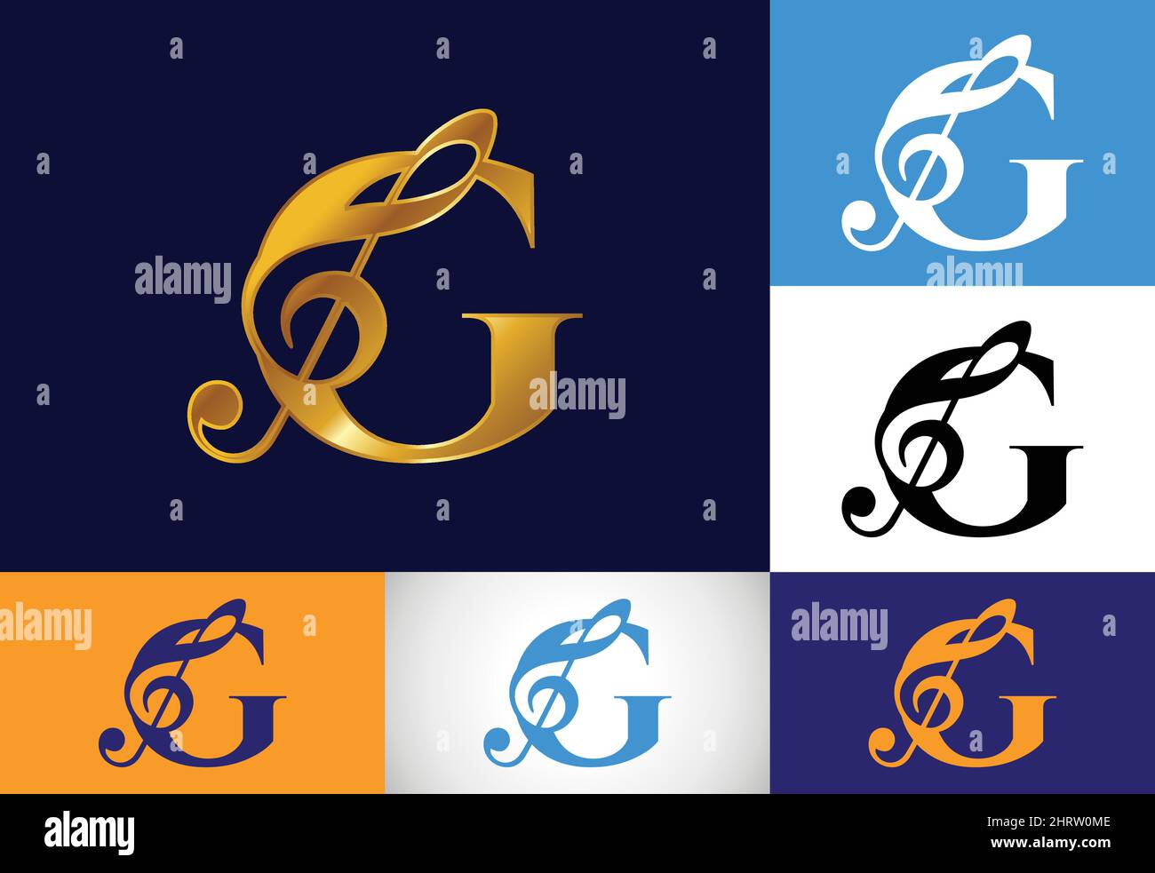 Initial G monogram alphabet with a musical note. Symphony or melody ...