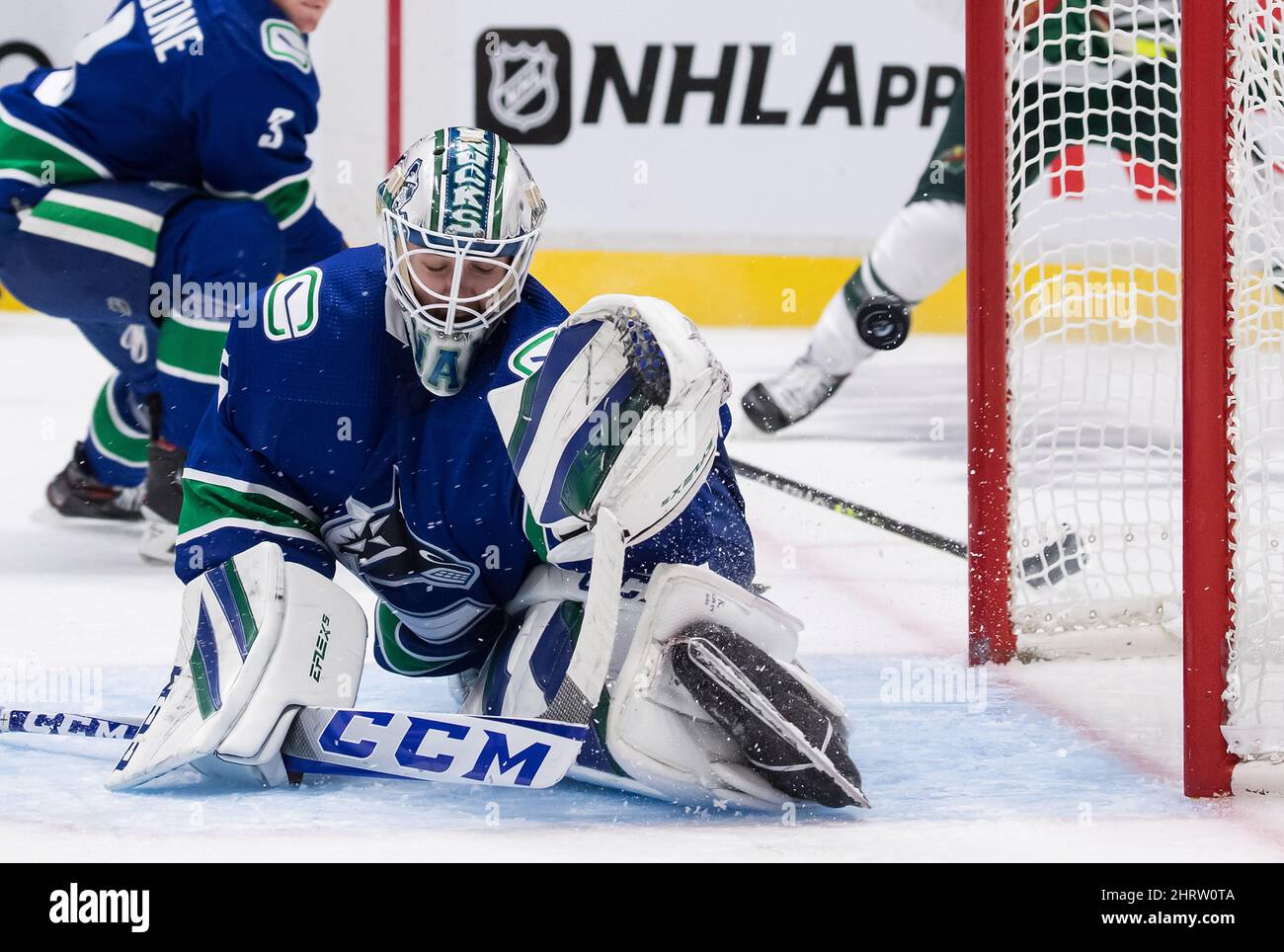 Vancouver Canucks goalie Thatcher Demko allows a goal to Minnesota Wild ...