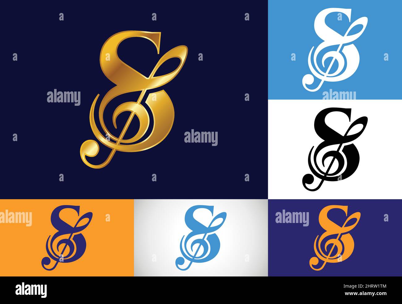 Initial S monogram alphabet with a musical note. Symphony or melody ...