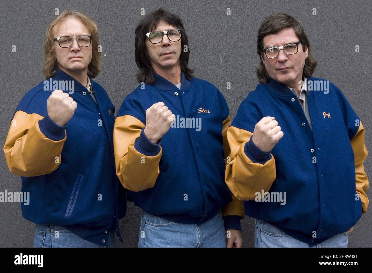 The Hanson Brothers, actors in the Slapshot movie series, (left to ...