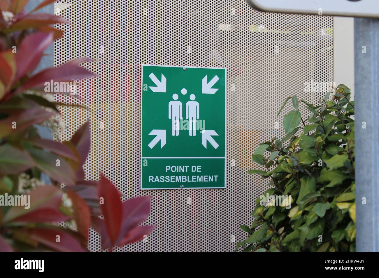 Closeup shot of the sign indicating an emergency assembly point Stock ...