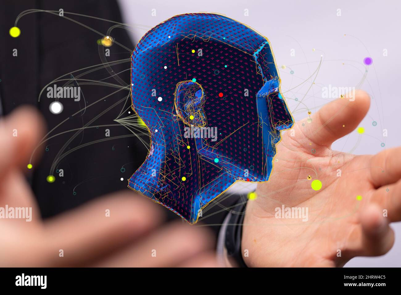 Illustration of an Abstract polygonal human face on the hand Stock ...