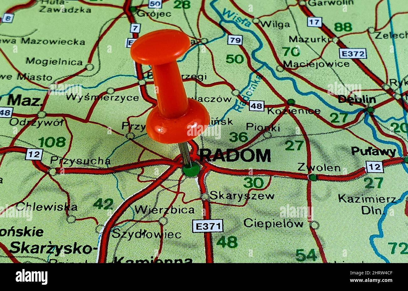 Closeup of the location on the map of Radom, Poland Stock Photo - Alamy