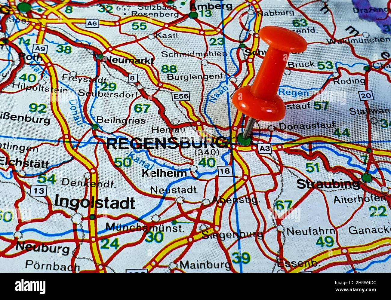 Closeup of the location on the map of Regensburg, Germany Stock Photo ...