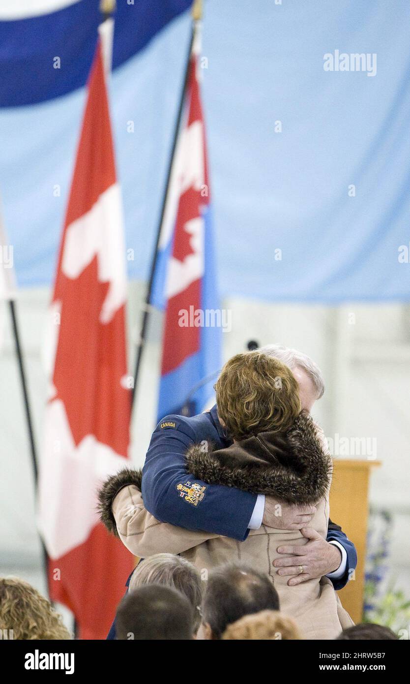 Shirley Senecal (right), the widow of Sgt. Charles Senecal, hugs Chief ...