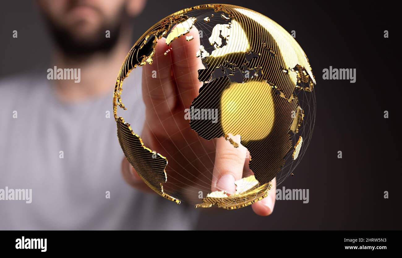 Illustration of a hand holding planet earth Stock Photo - Alamy