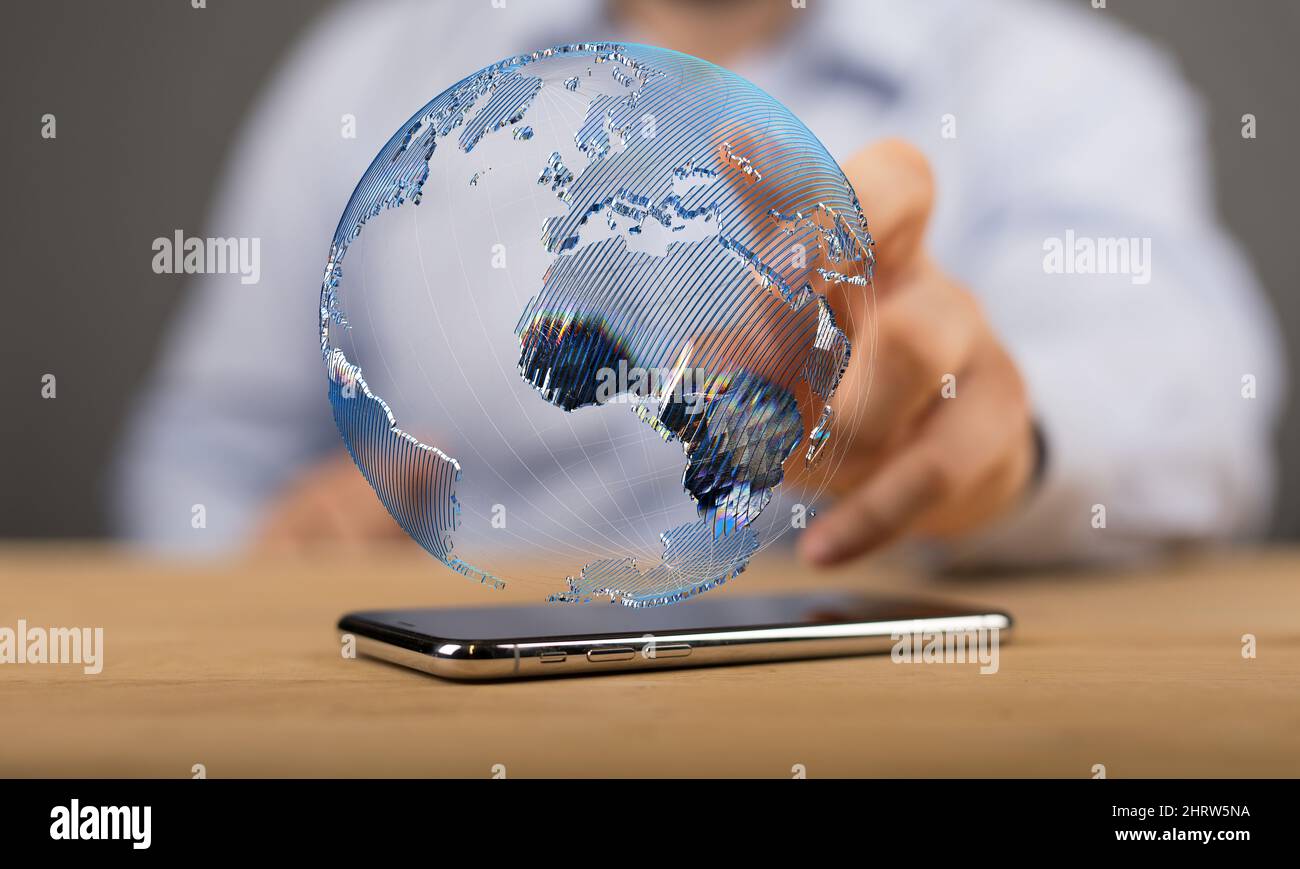 Illustration of a hand holding planet earth Stock Photo - Alamy