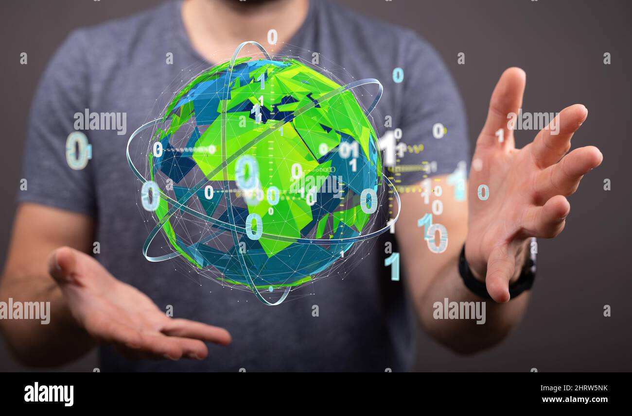 Illustration of a hand holding planet earth Stock Photo - Alamy