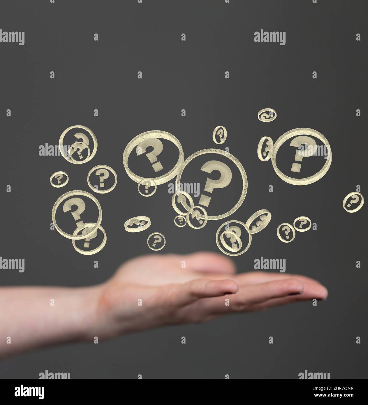 Illustration of digital question marks on the hand Stock Photo - Alamy