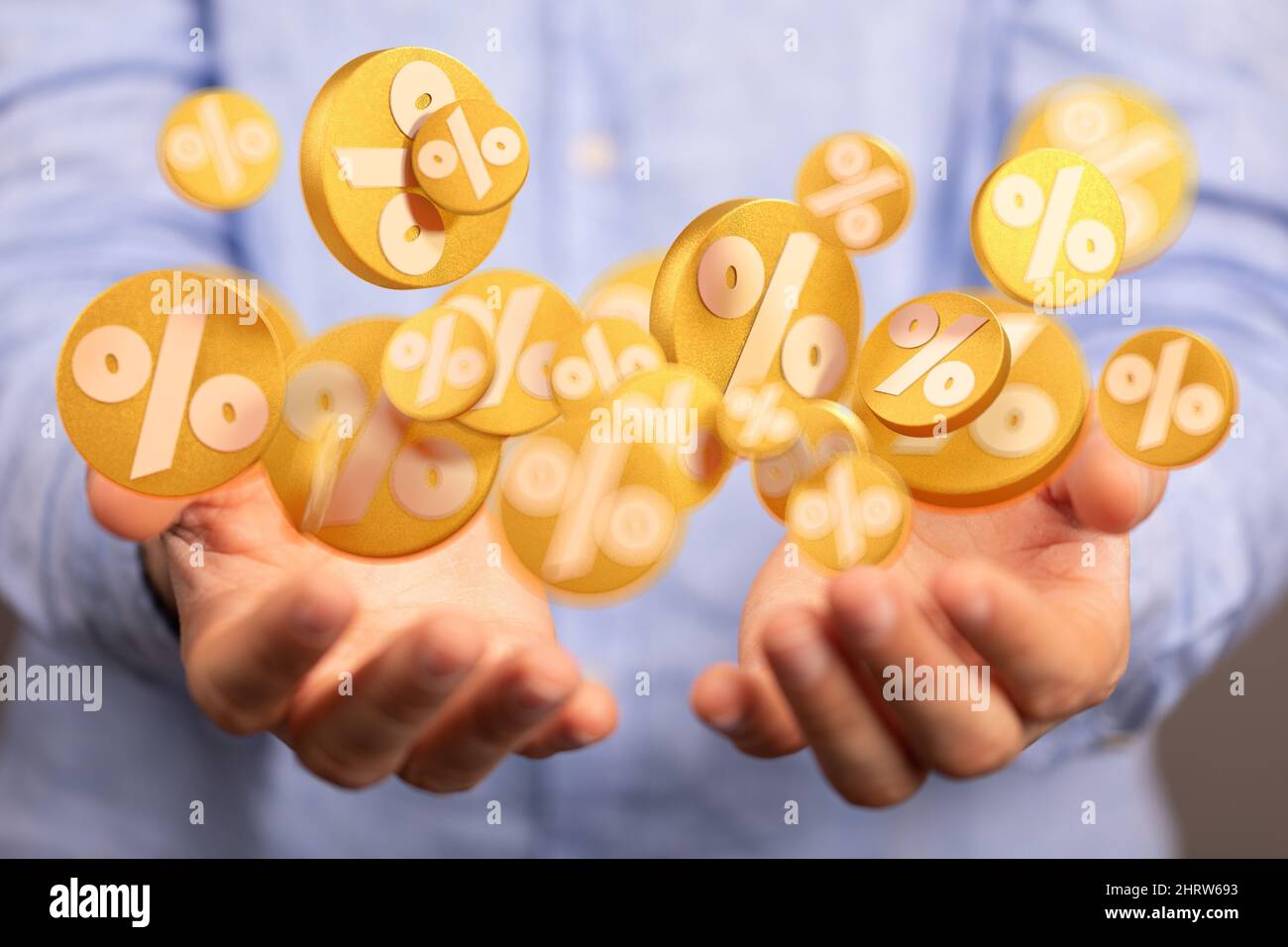 Illustration of percent sign above the hand Stock Photo - Alamy