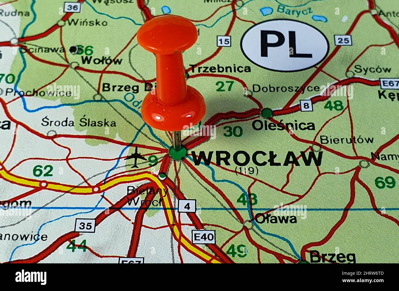 Closeup of the location on the map of Wroclaw, Poland Stock Photo - Alamy