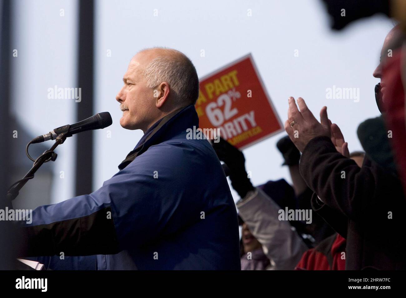 NDP Leader Jack Layton speaks at a pro-coalition rally in Toronto on ...