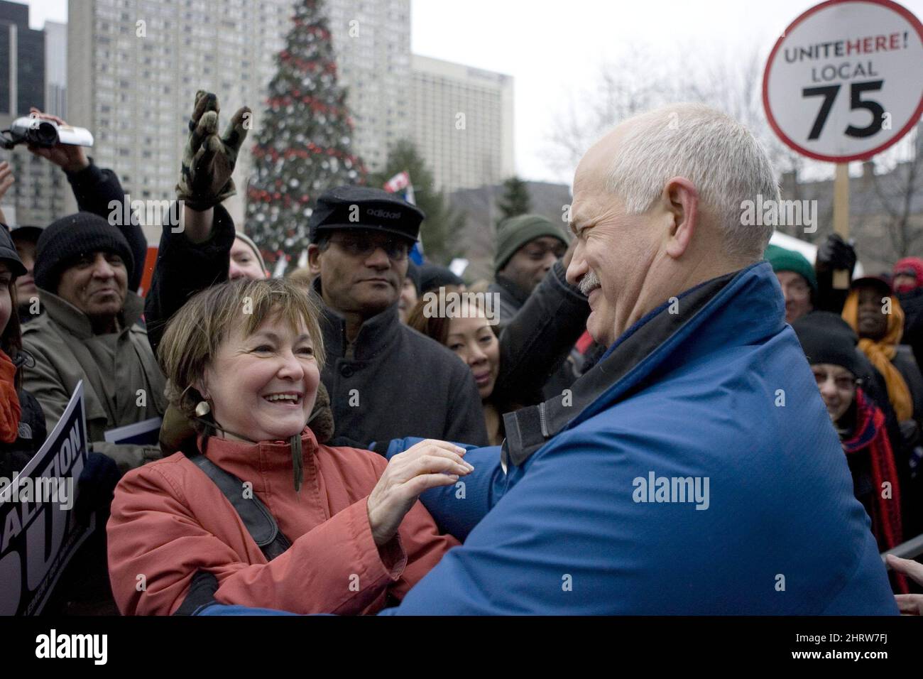 NDP Leader Jack Layton meets supporters at a pro-coalition rally in ...