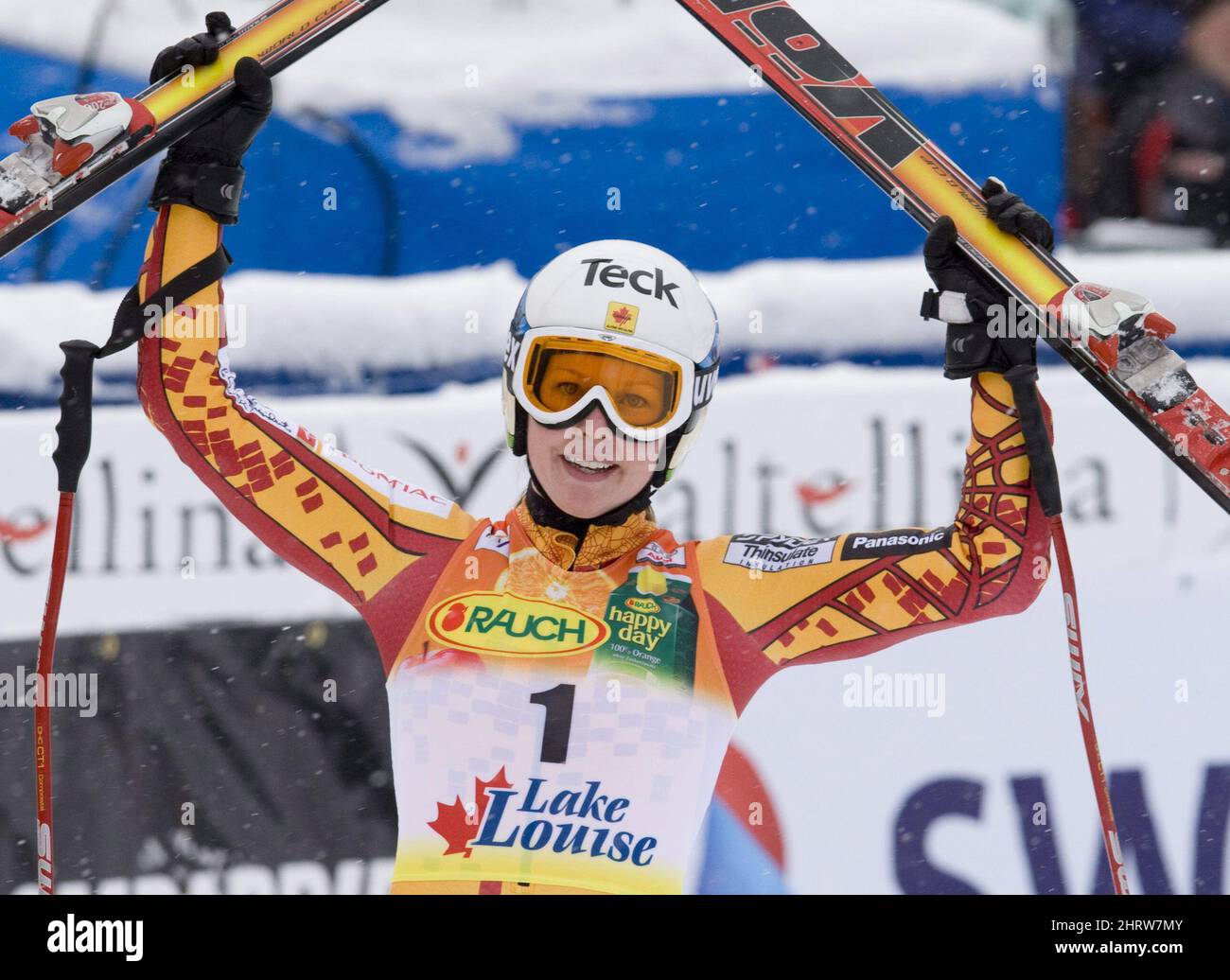 Canada's Kelly Vanderbeek reacts to her 7th place finish during the ...