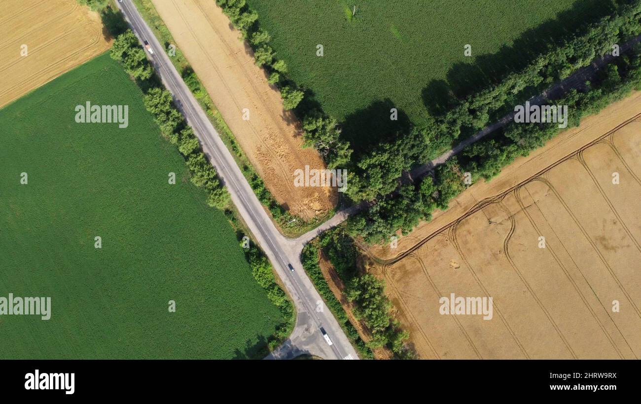 Aerial drone view flight over asphalt road Stock Photo - Alamy