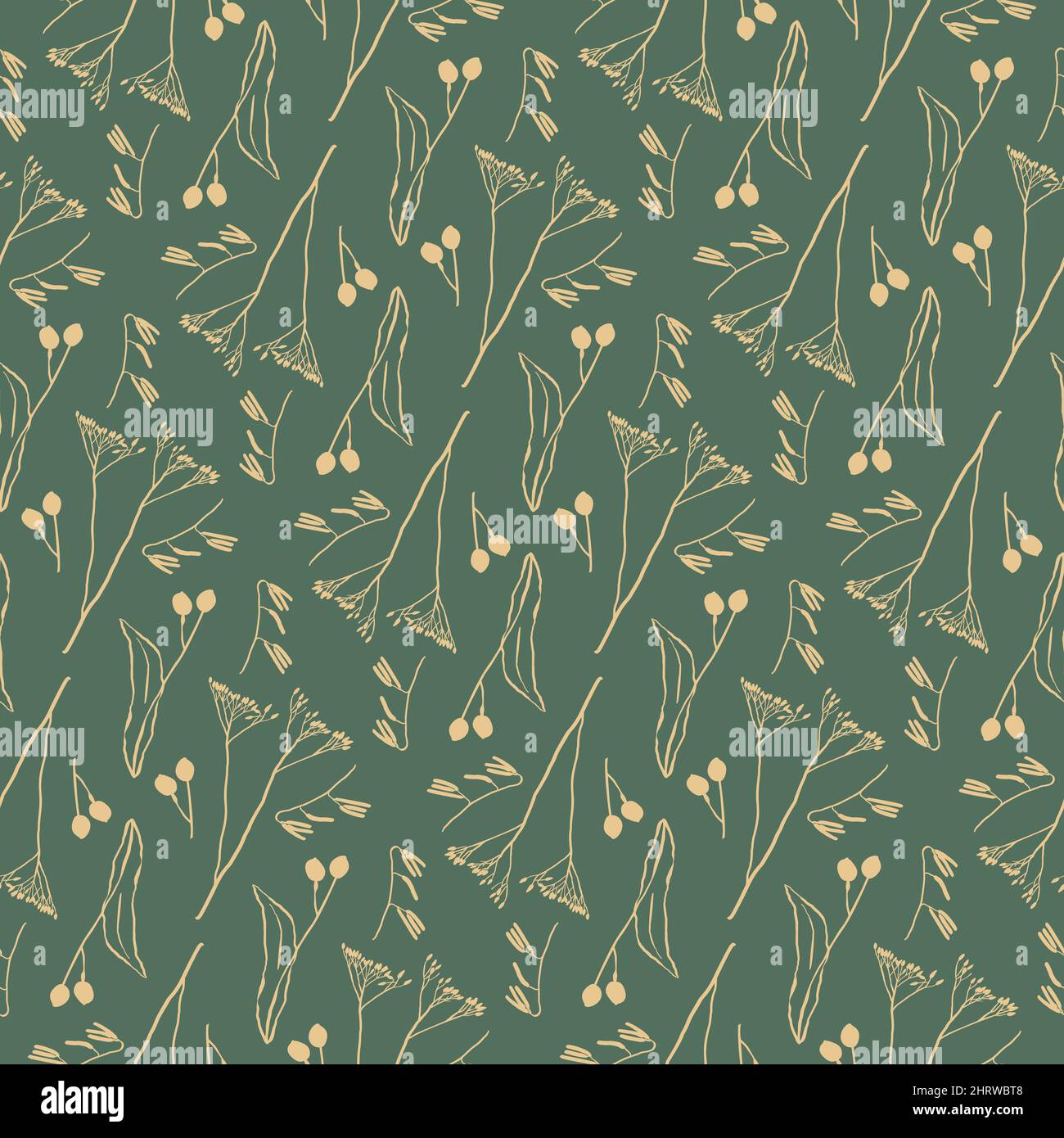 Vintage seamless pattern with botanical line drawings. Earthy neutral ...