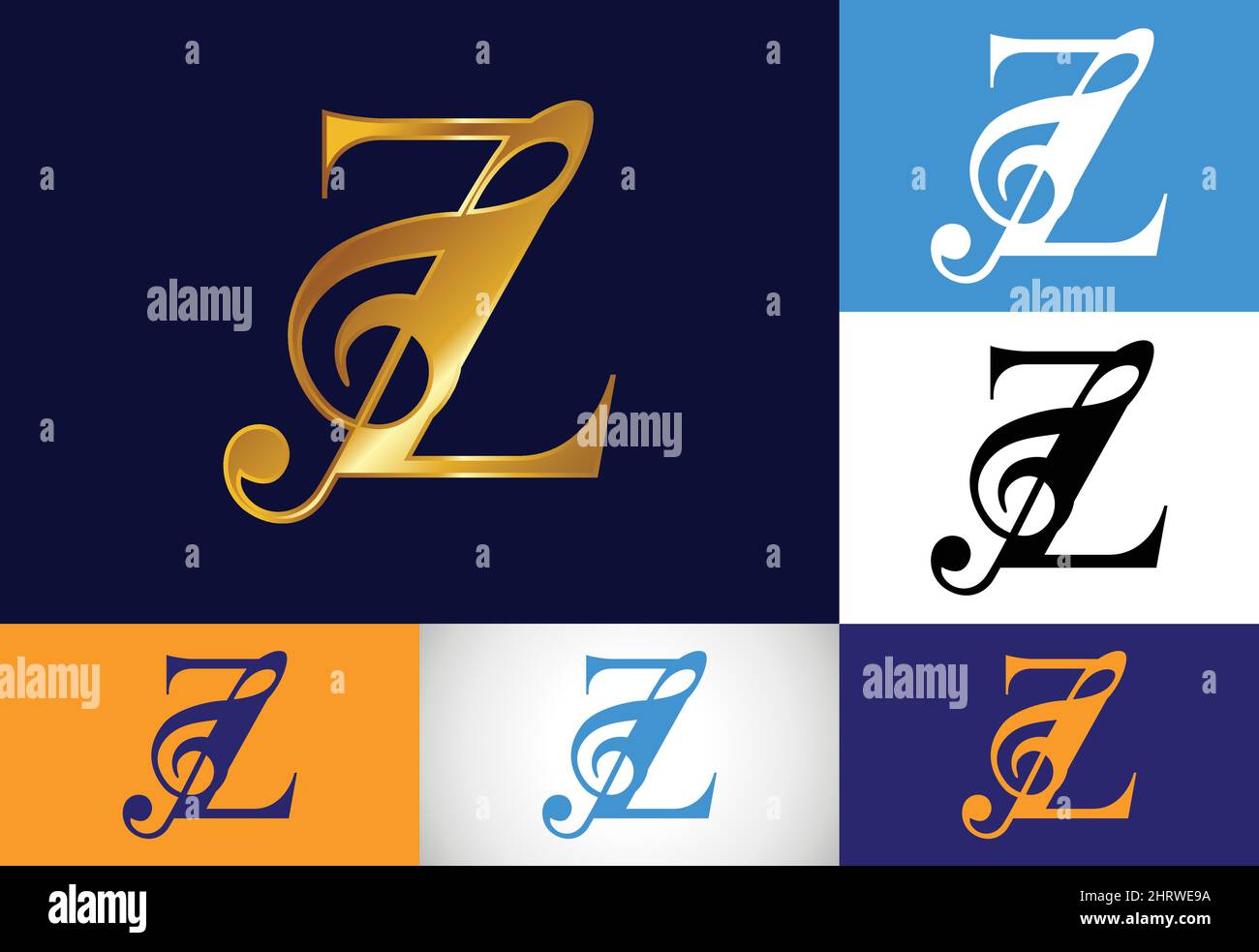 Initial Z monogram alphabet with a musical note. Symphony or melody ...