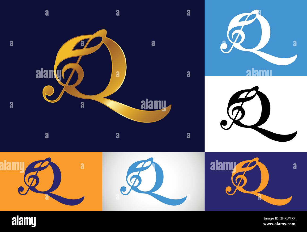 Initial Q monogram alphabet with a musical note. Symphony or melody ...