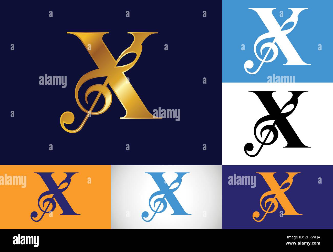 Initial X monogram alphabet with a musical note. Symphony or melody ...