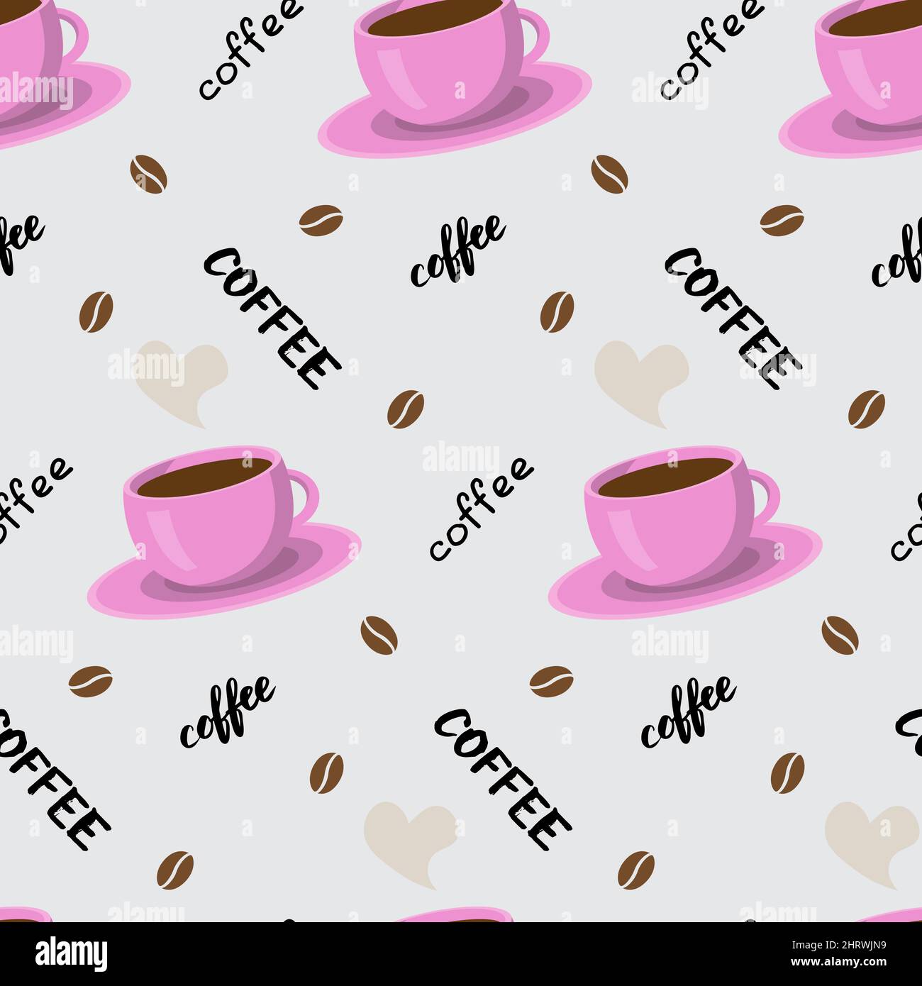 Vector seamless pattern with coffee cup, lettering and beans. Beautiful ...
