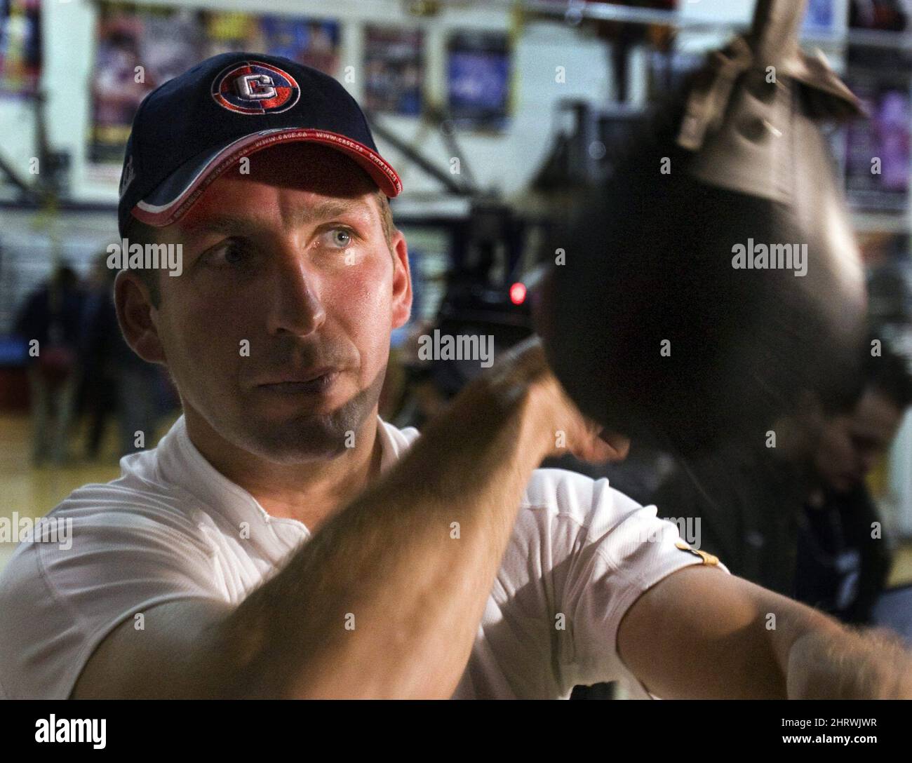 Former WBC super middleweight world champion Eric Lucas works the speed ...