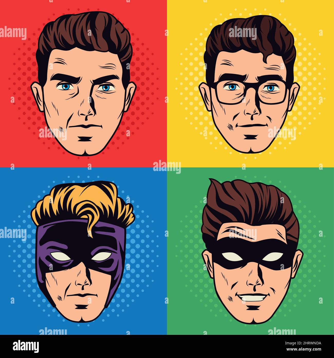 four superheroes heads pop art Stock Vector Image & Art - Alamy