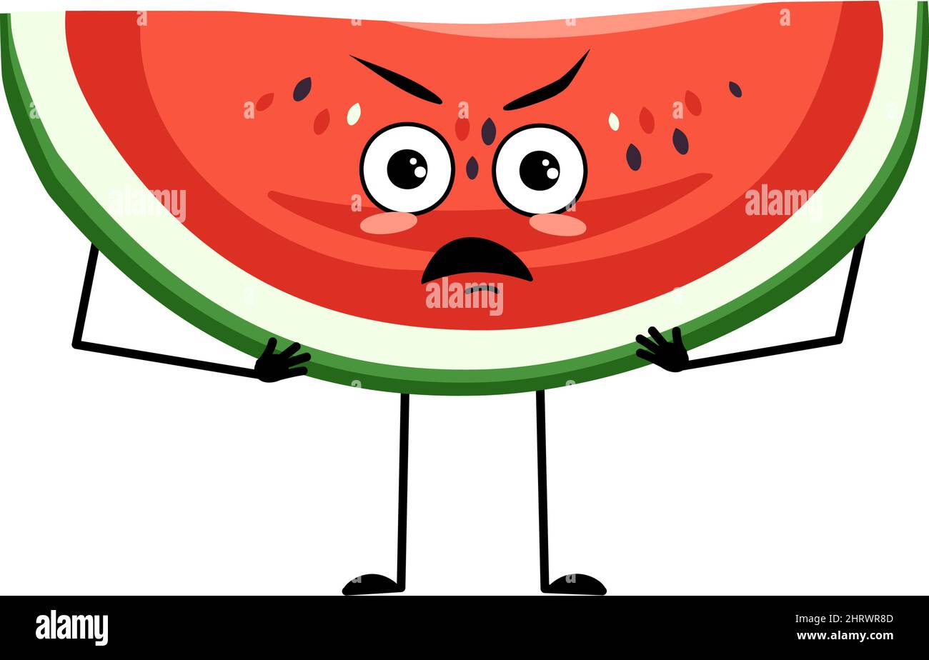 Watermelon character with angry emotions, grumpy face, furious eyes ...