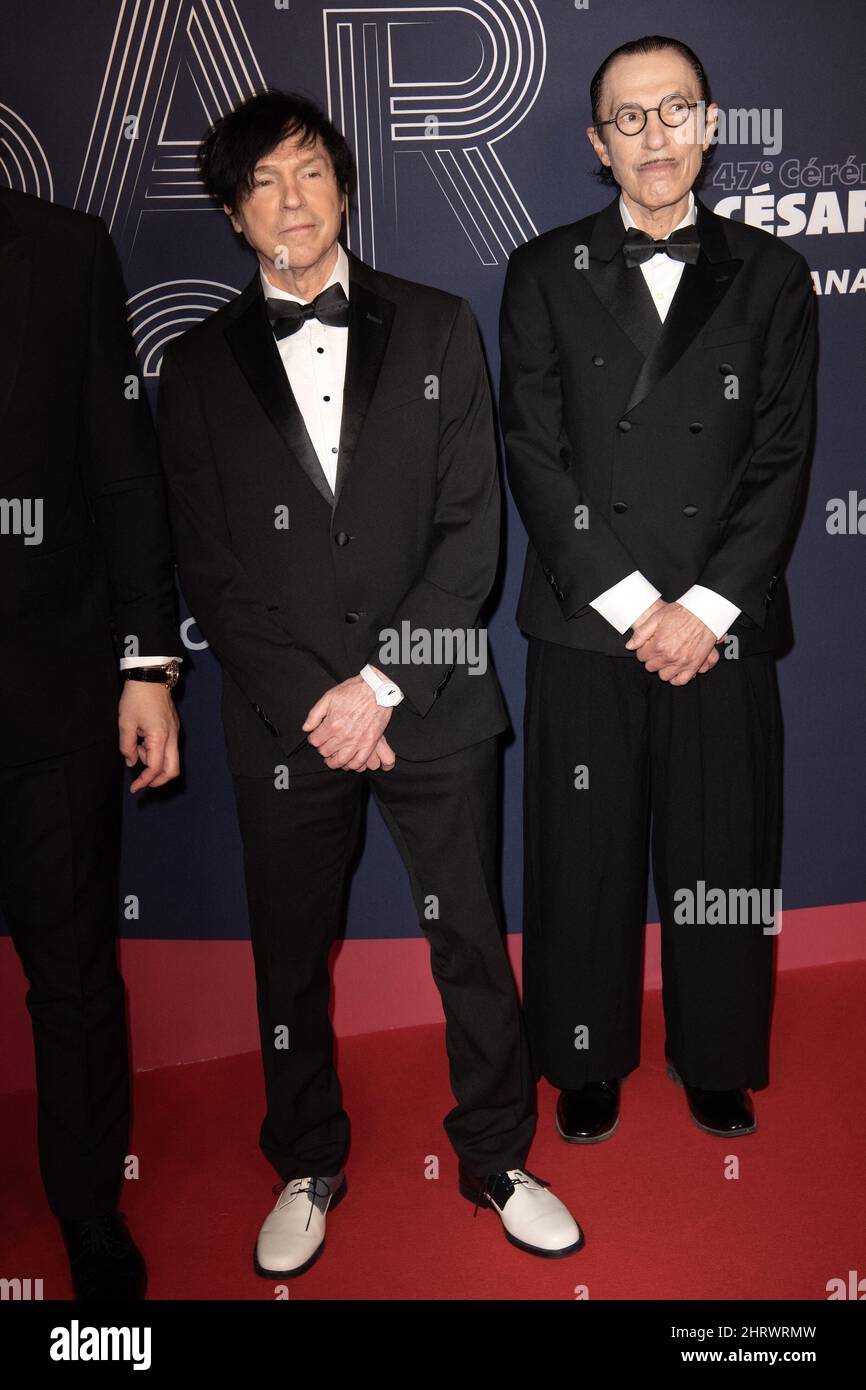 Paris, France. 26th Feb, 2022. Russell Mael and Ron Mael arrive at the ...