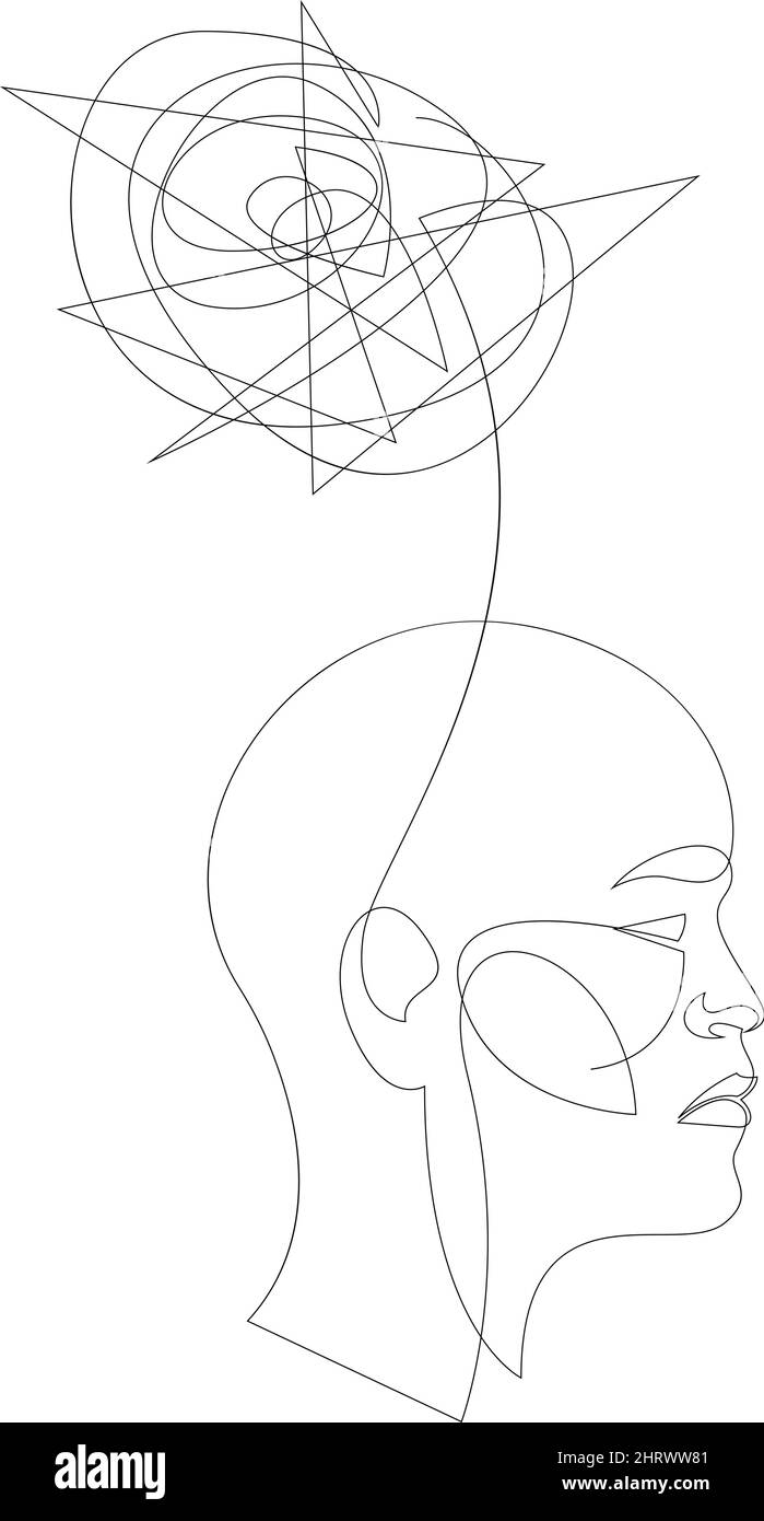 Human head with confusion of thoughts in Continuous one line drawing ...