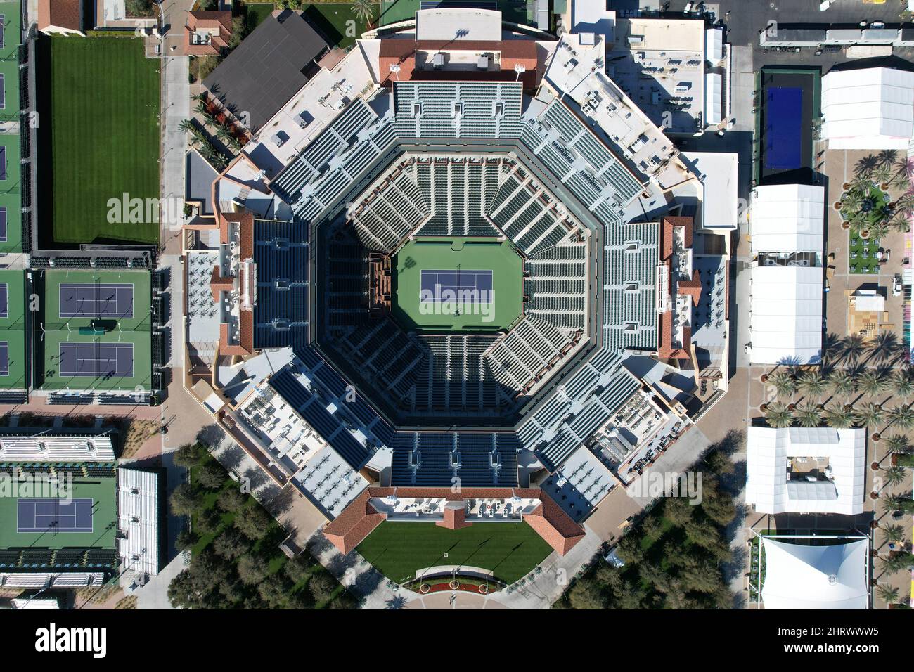 An aerial view of Stadium 1 at the Indian Wells Tennis Garden, Friday ...