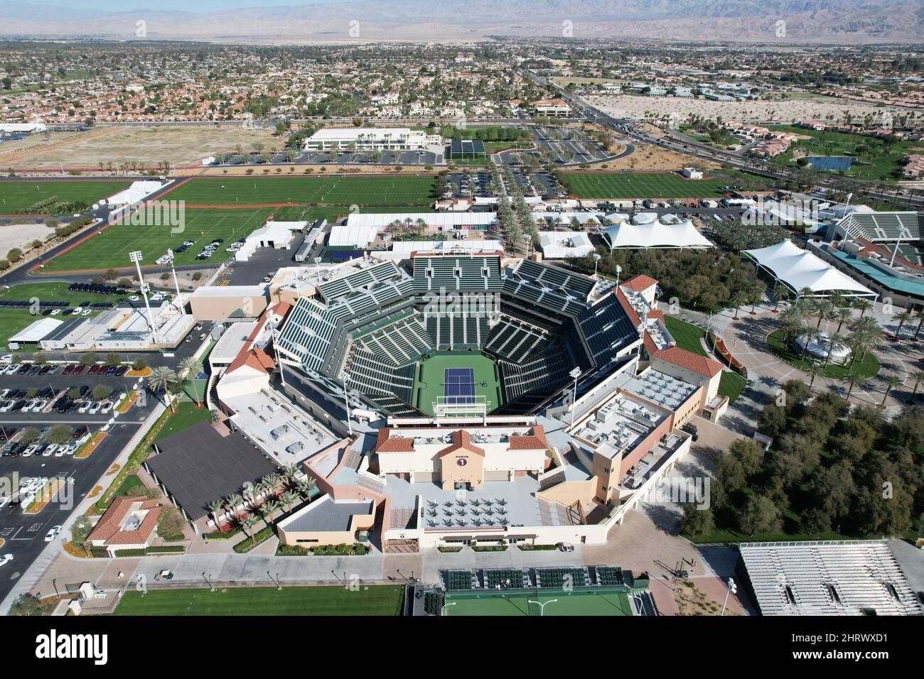 An aerial view of Stadium 1 at the Indian Wells Tennis Garden, Friday ...