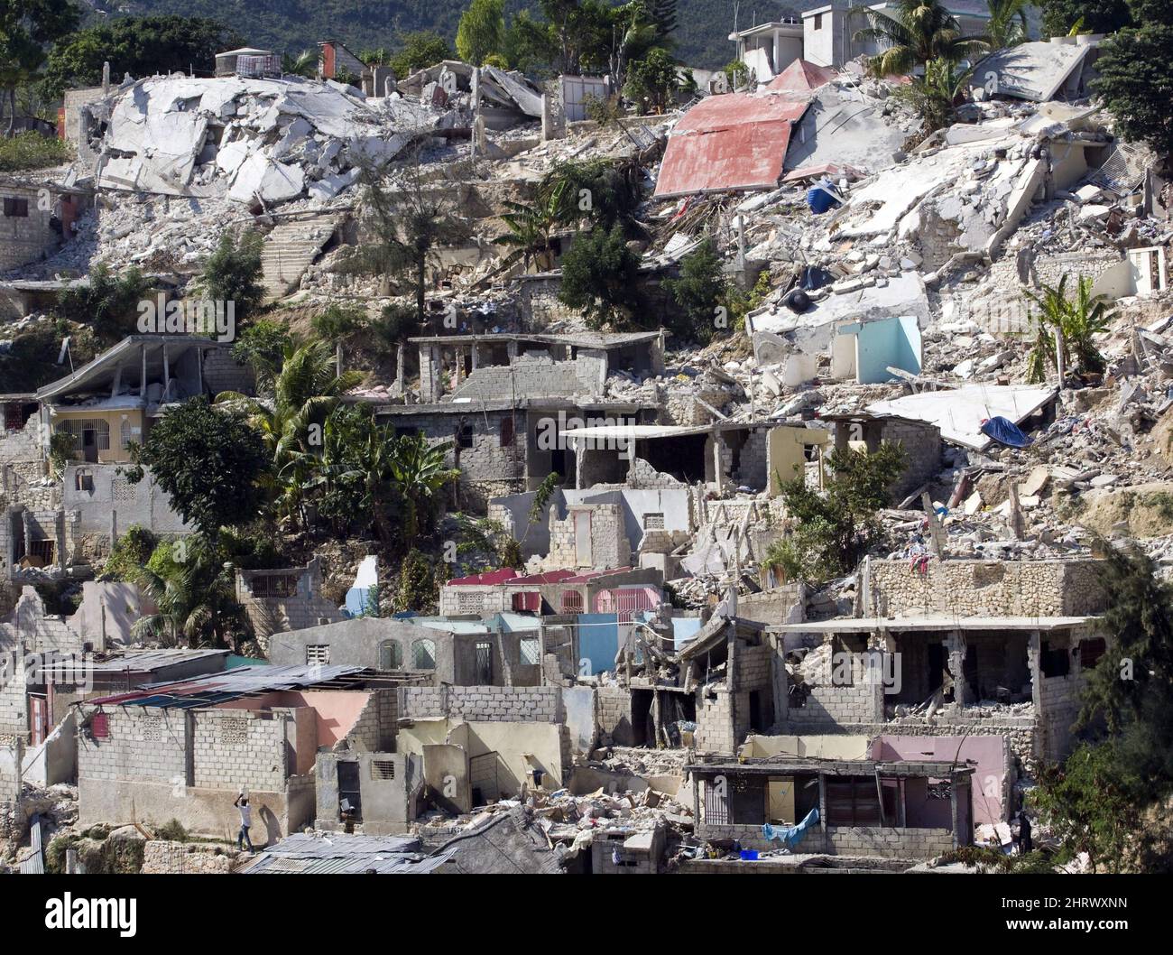 Collapsed homes sit on a hillside on Monday, January 25, 2010 in Port ...