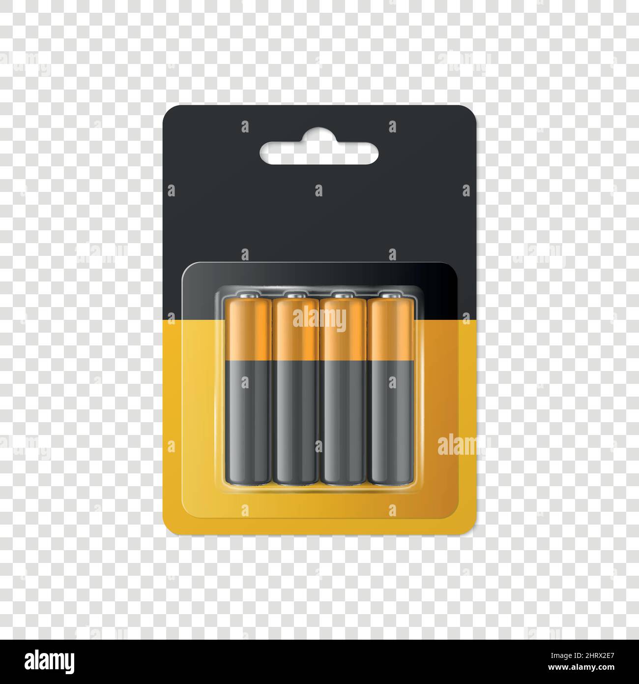 Vector 3d Realistic Alkaline AA Batteries in Blister, Packaging. Black ...