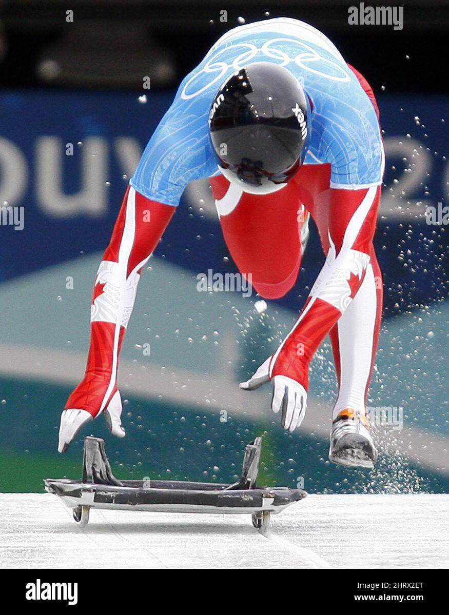 Canadian Michael Douglas starts his run during men's skeleton training ...
