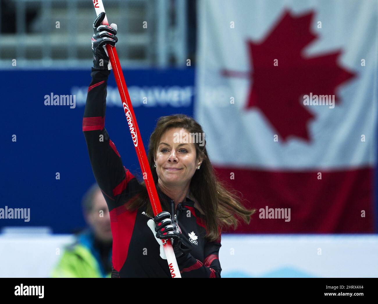 Team Canada skip Cheryl Bernard smiles after a shot while playing ...