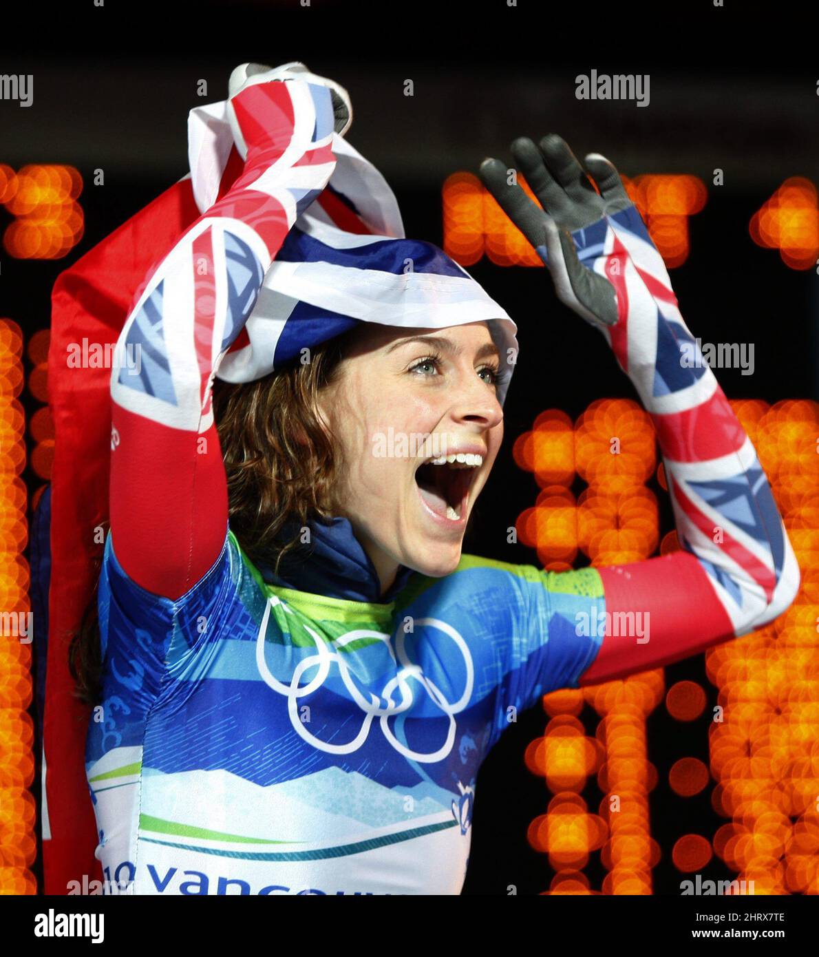 Great Britain's Amy Williams celebrates her gold medal in women's ...