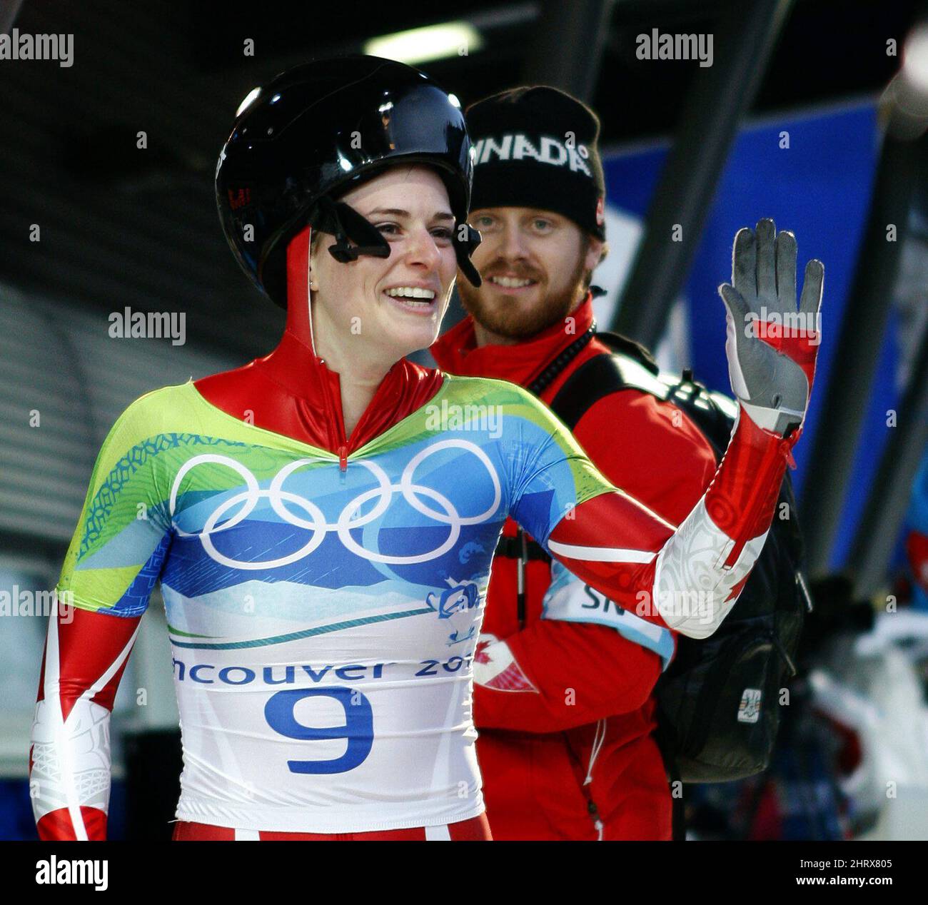 Canada's Amy Gough waves to the crowd after her final run in women's ...