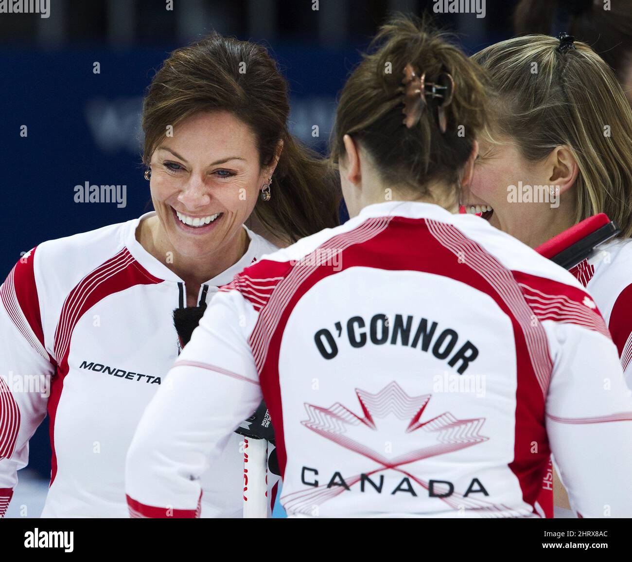 Team Canada skip Cheryl Bernard, left, laughs with third Susan O'Connor ...