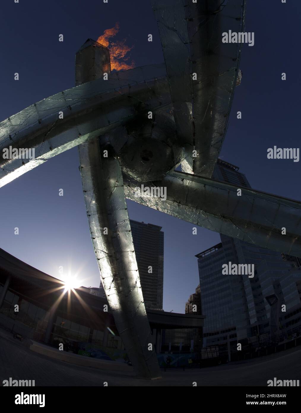 The sun rises over the International Broadcast Centre illuminating the ...