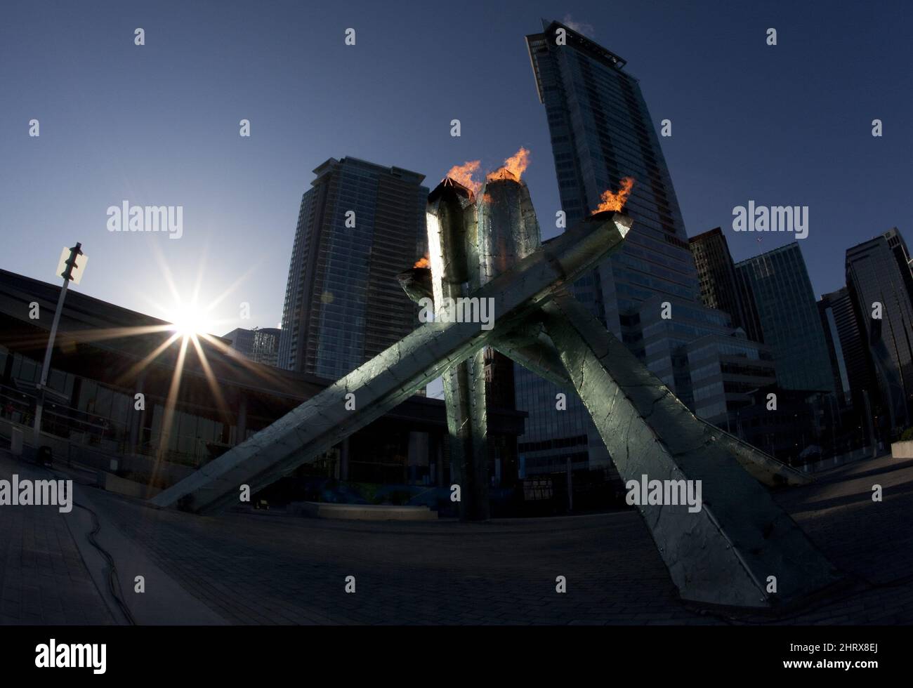 The sun rises over the International Broadcast Centre illuminating the ...