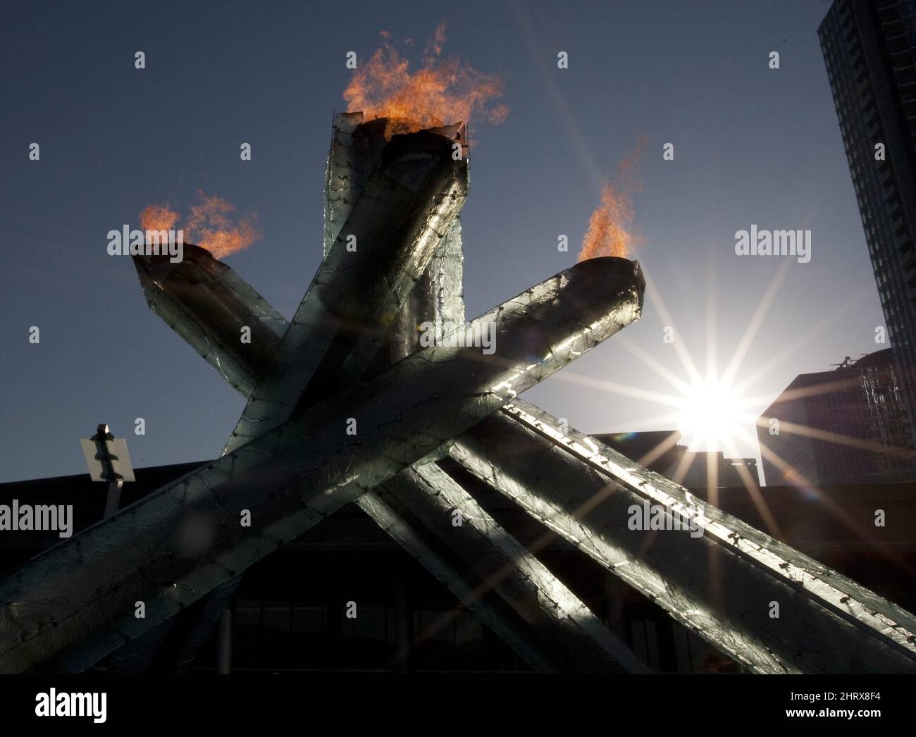 The sun rises over the International Broadcast Centre illuminating the ...