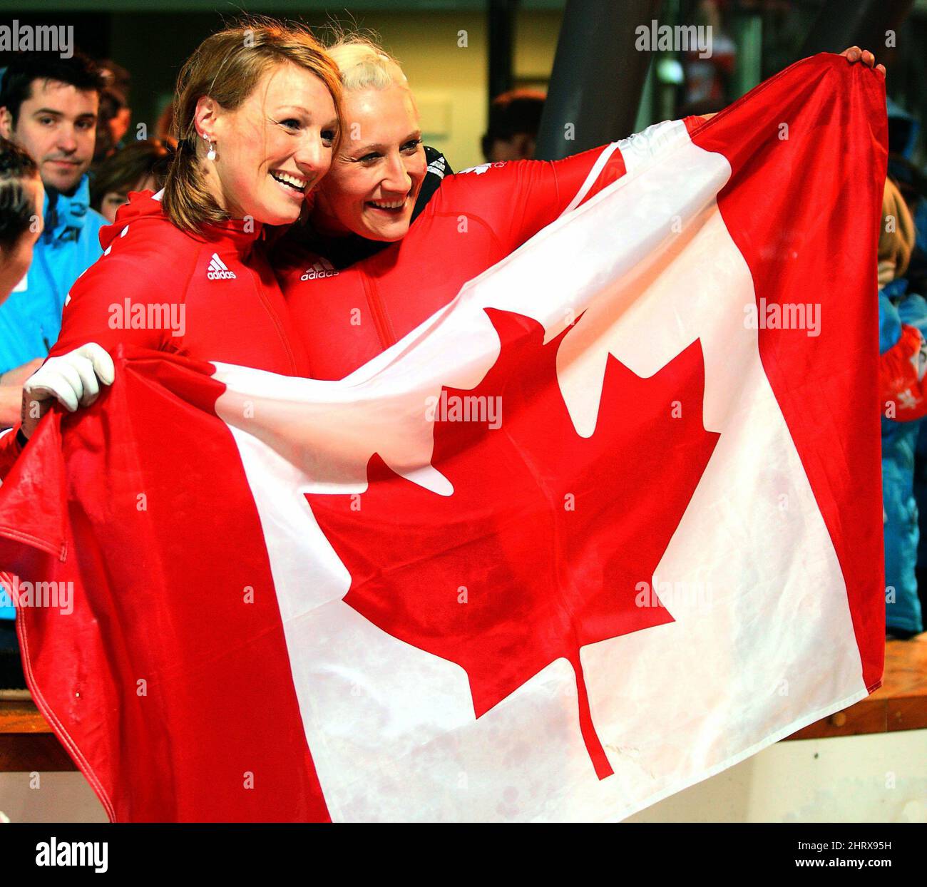 Canada's Heather Moyse, left, and Kaillie Humphries celebrate winning a ...